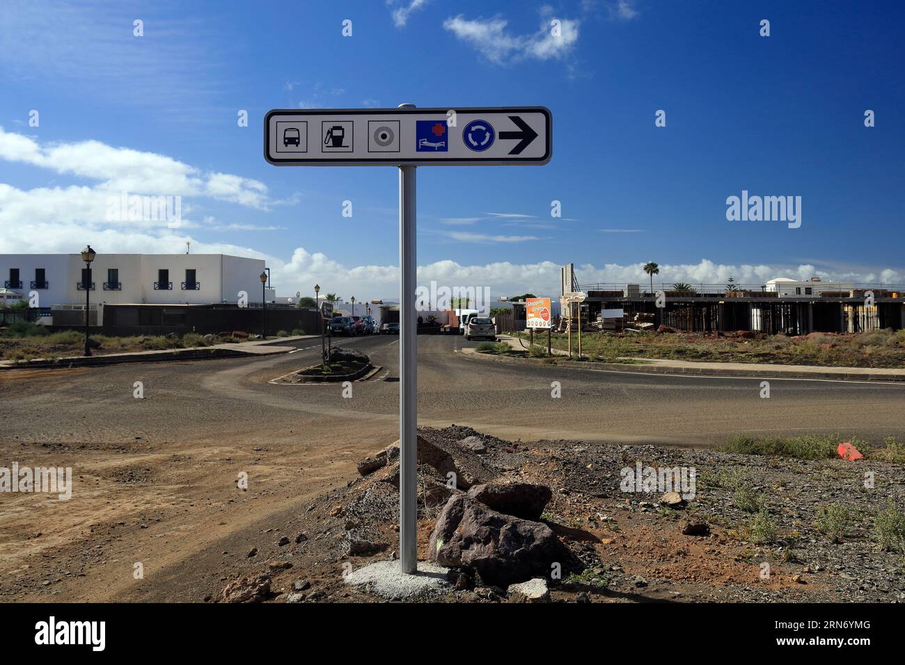 Road sign with symbols and no words, Lanzarote, Canary islands. Taken ...
