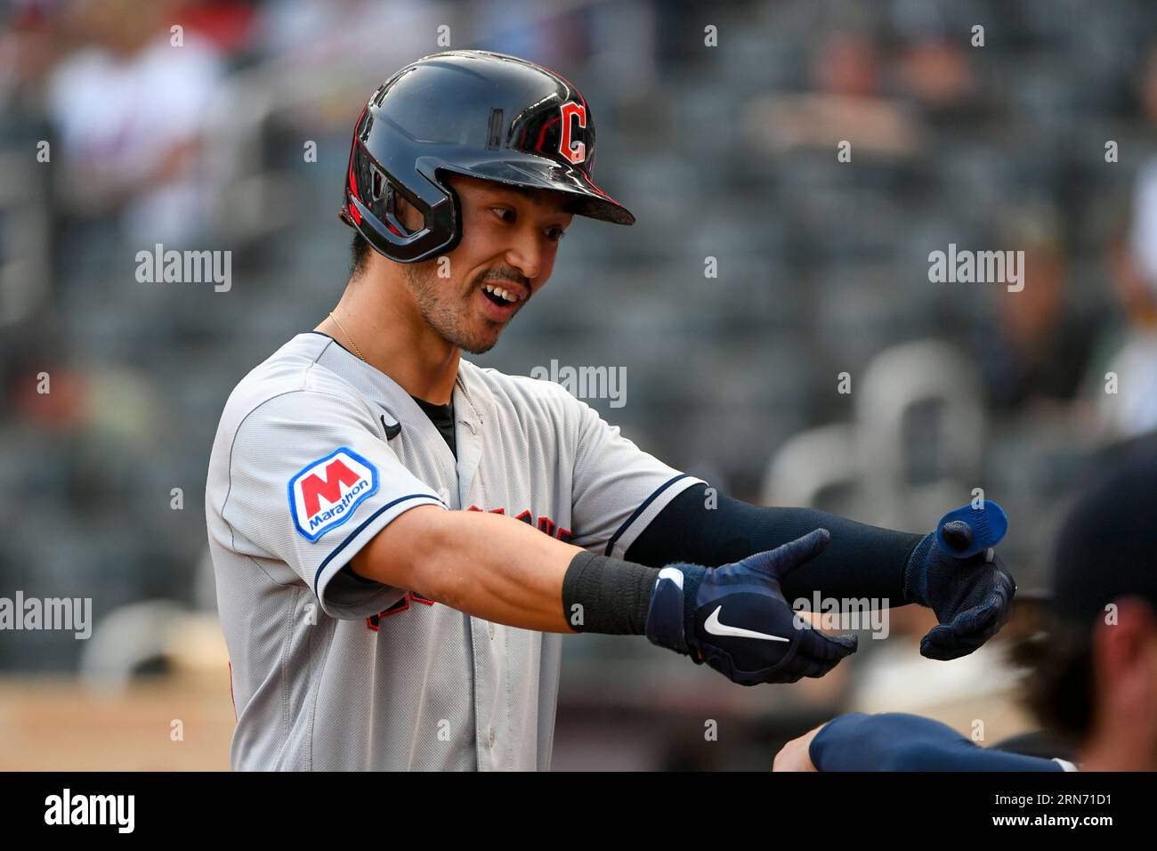 Cleveland Guardians' Steven Kwan gets ready to bat against the ...
