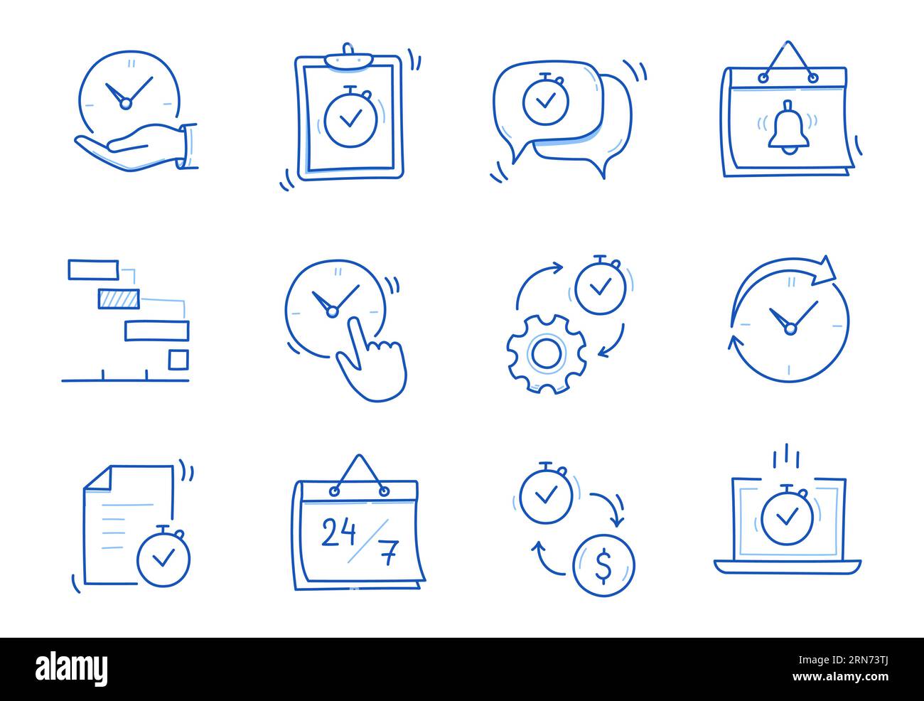 Time, calendar doodle line icon set. Hand drawn doodle sketch line ...