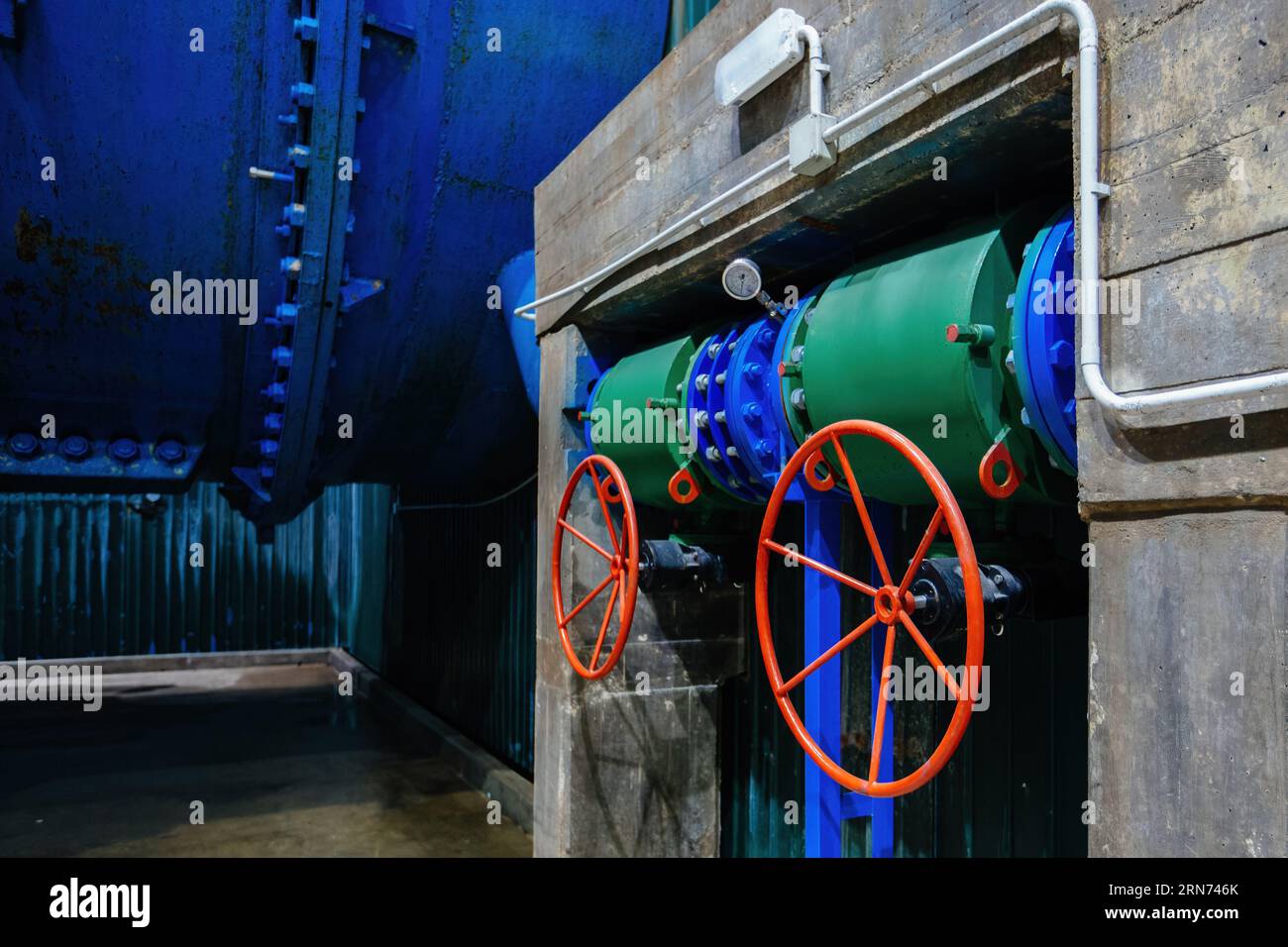 Plumbing pipe with two valves and pressure gauge. Water pressure ...