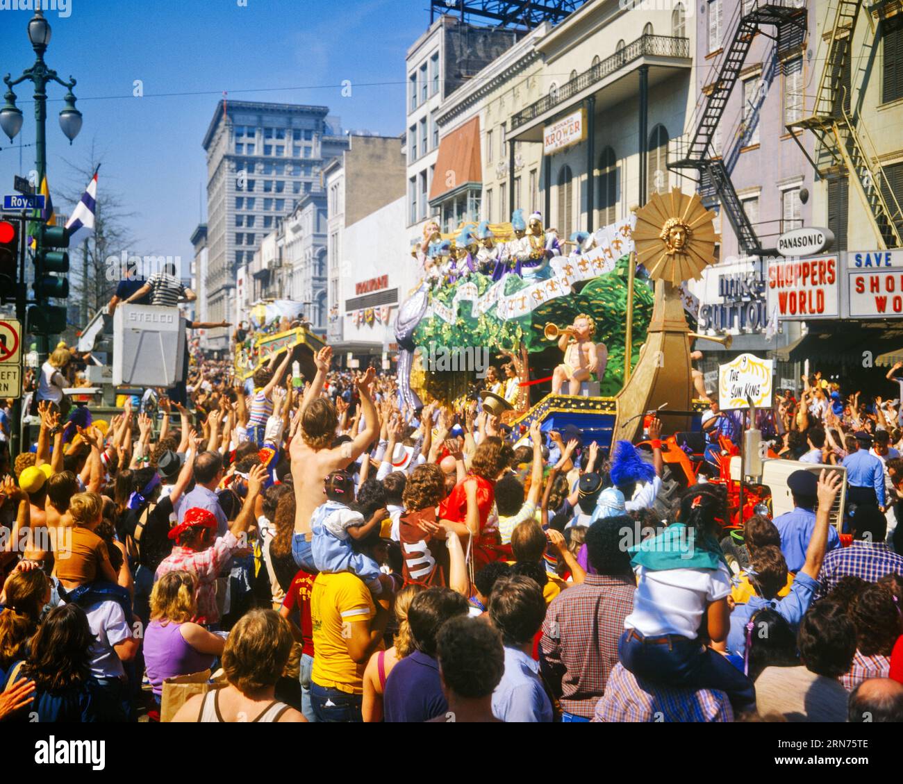 1980s CANAL STREET CROWDS AND FLOATS REX PARADE MARDI GRAS NEW ORLEANS ...