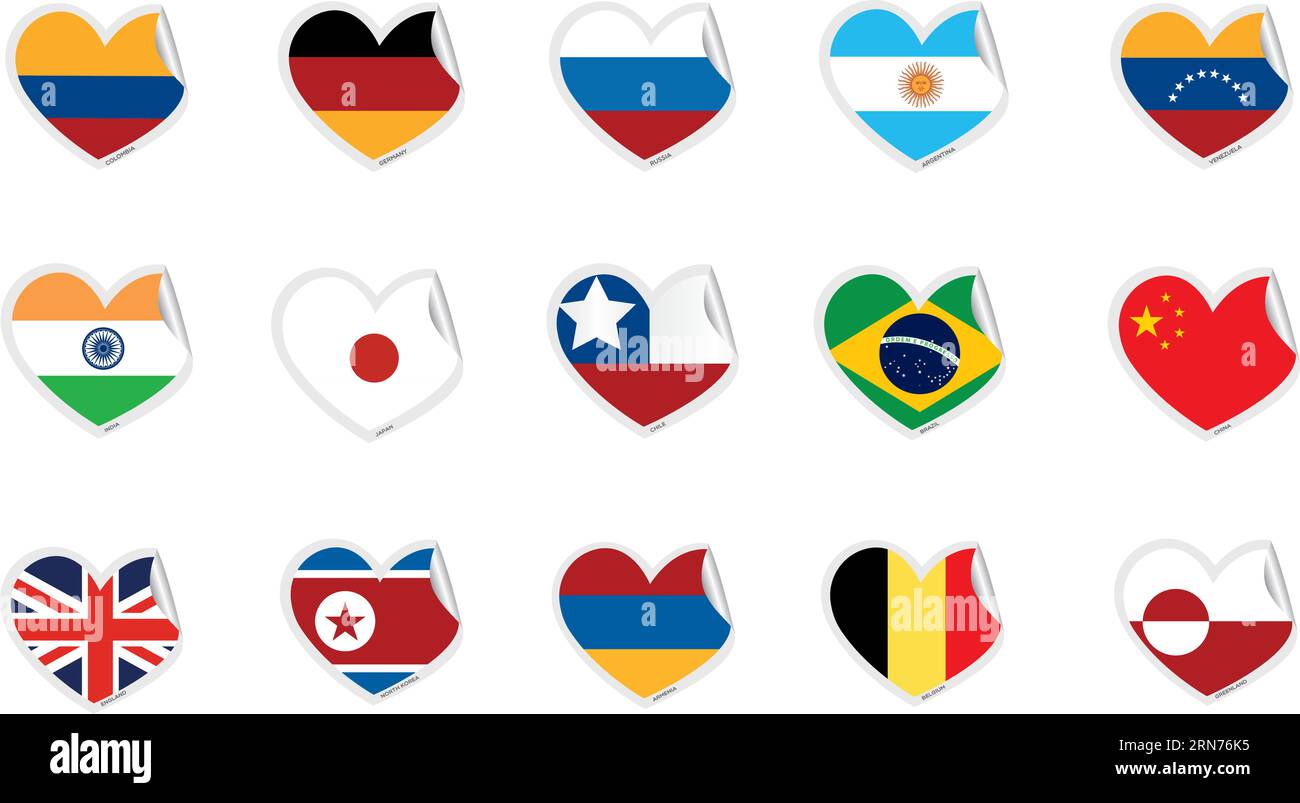 Set of heart shapes with different flags Vector Stock Vector Image ...