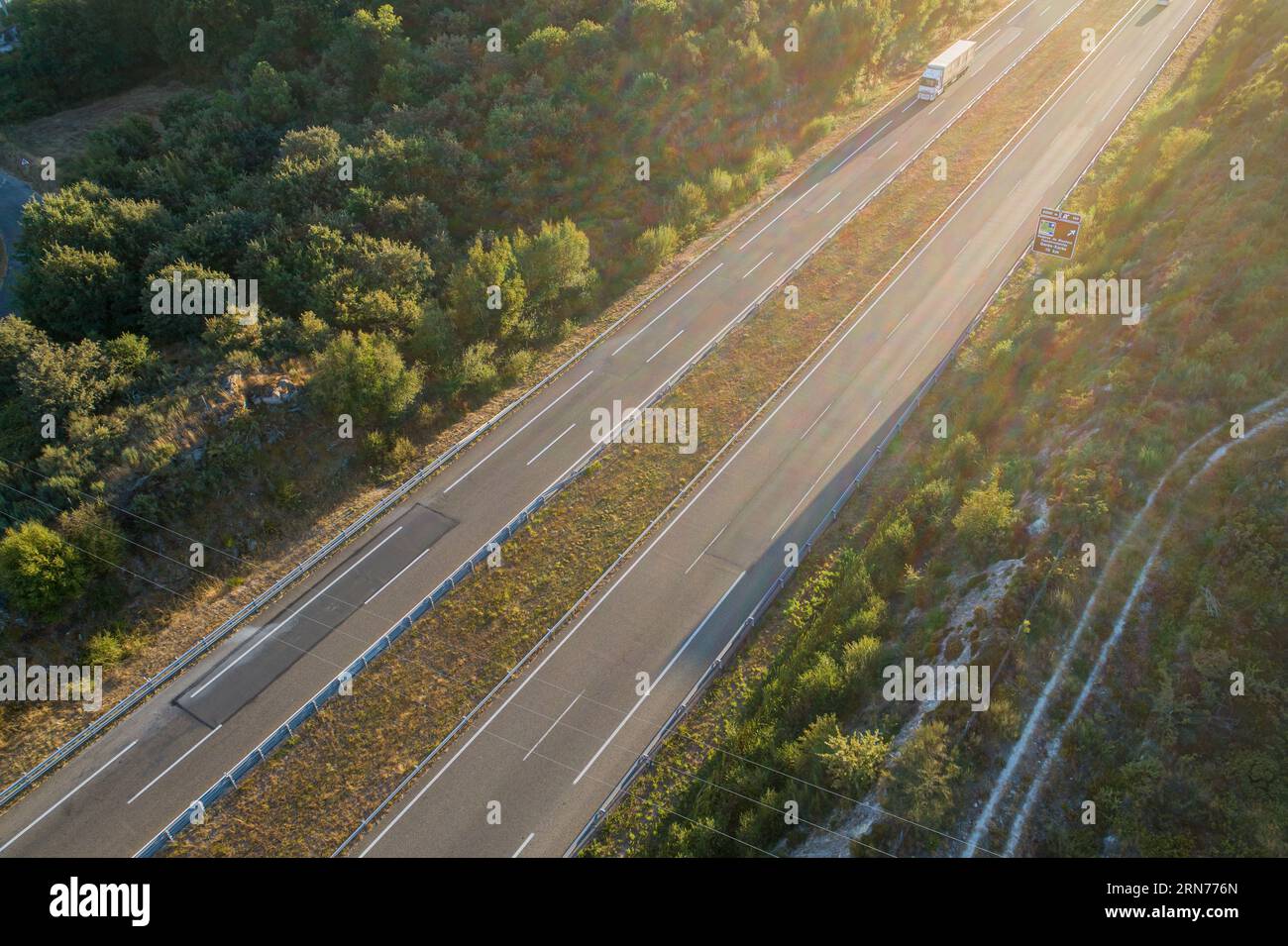 Aerial view of a highway at sunset Stock Photo - Alamy