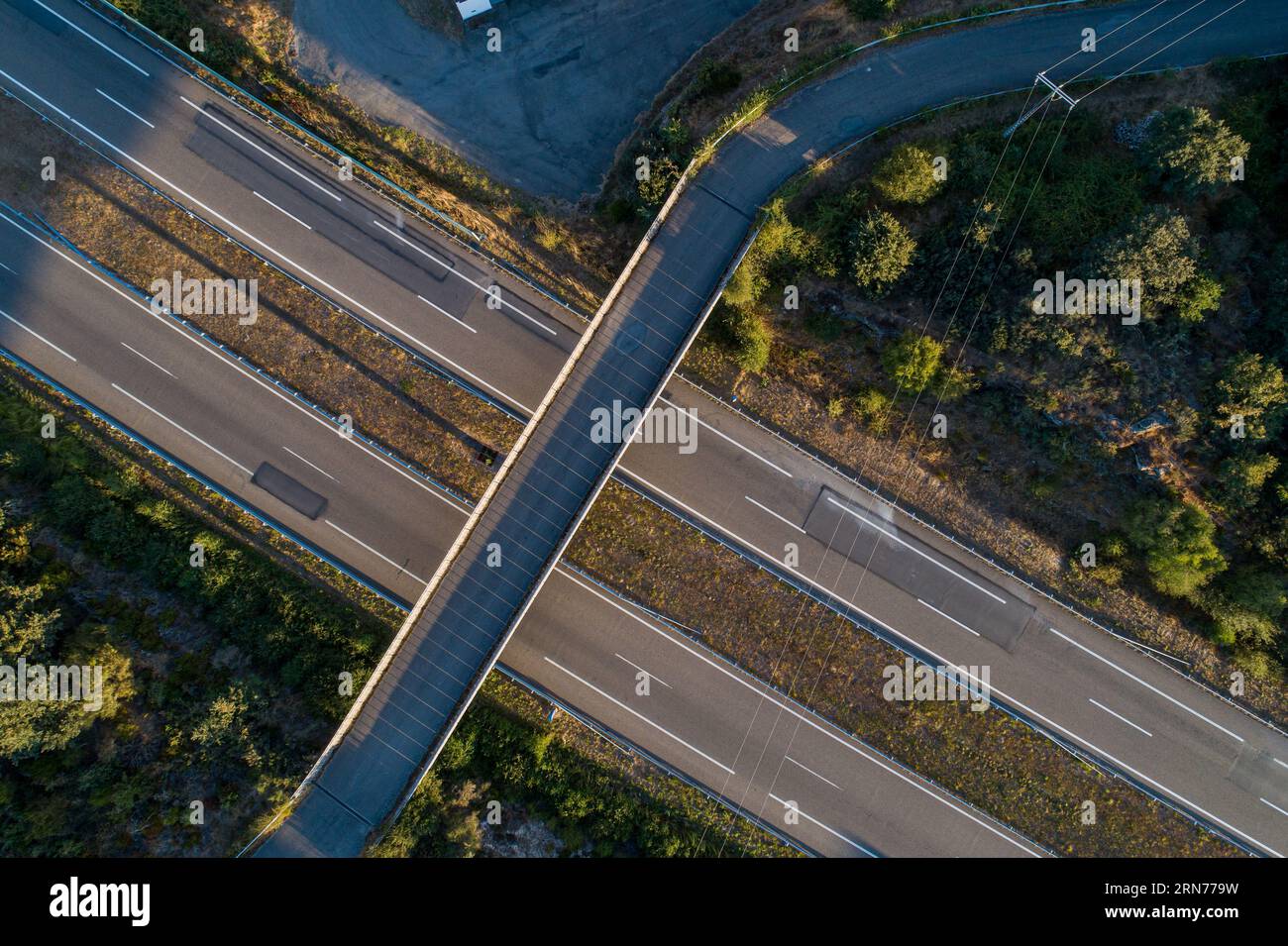 Aerial view of a viaduct over a freeway Stock Photo - Alamy
