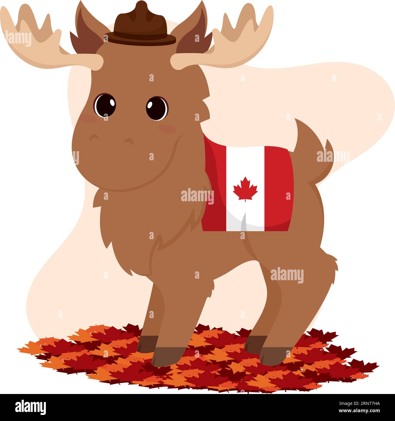Cute moose animal with forest ranger hat and a flag of Canada Vector ...
