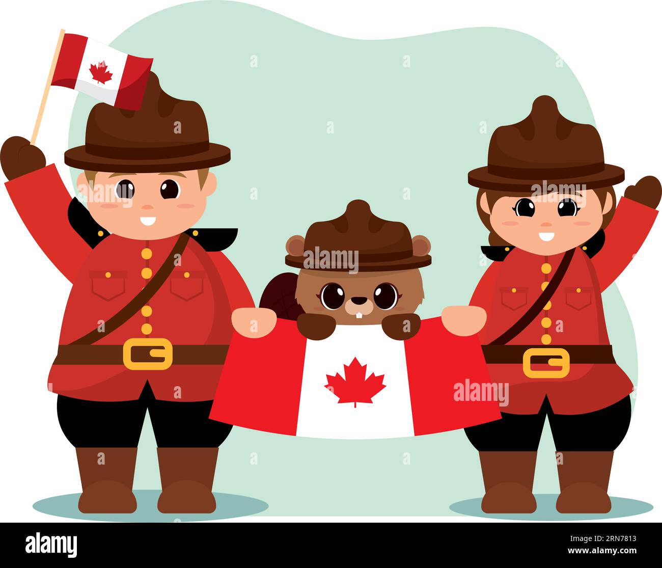 Cute forest ranger characters and a beaver with a hat Canada Vector ...
