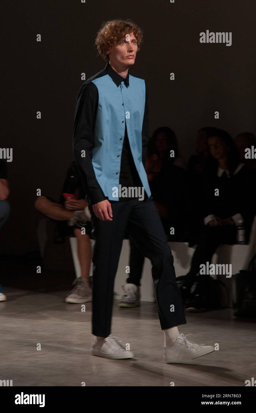 (150825) -- STOCKHOLM, Aug. 25, 2015 -- A model presents a creation by ...