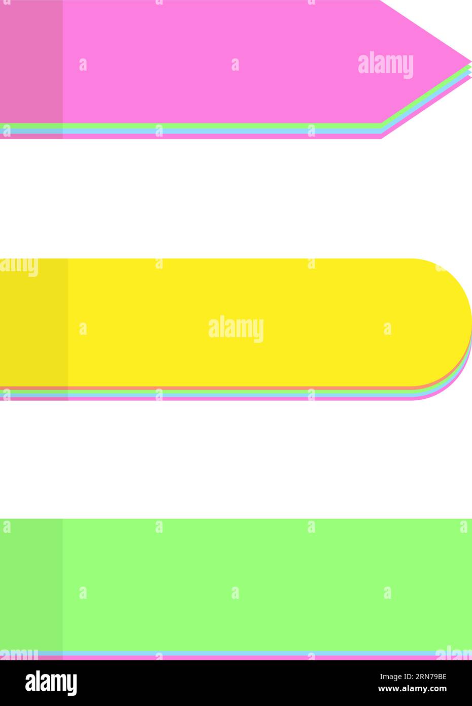 Set of 3 colorful note paper stickers of different shapes in trendy ...