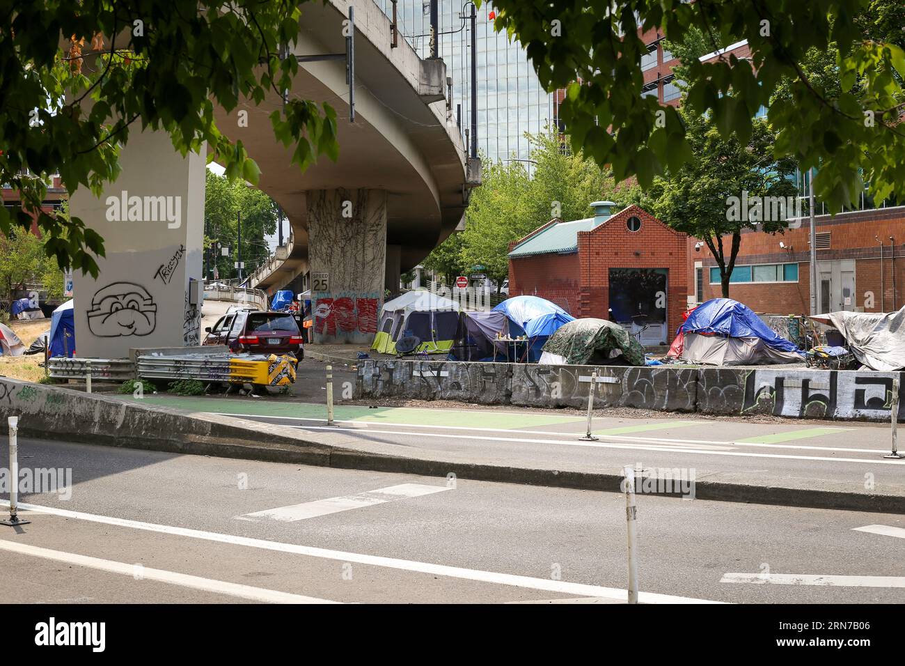 Homeless Camp under an onramp in downtown Portland Oregon Stock Photo ...