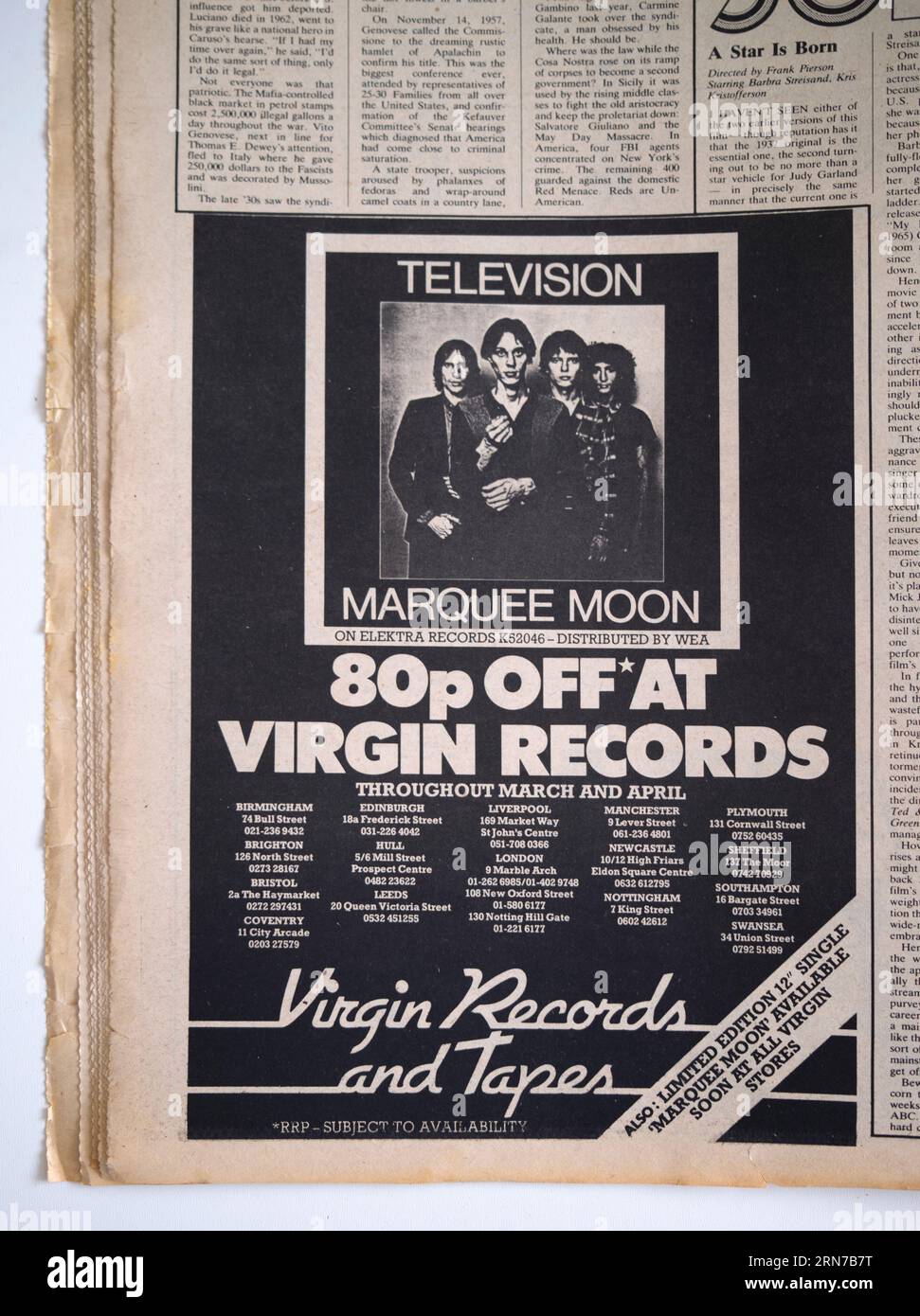 1970s advert for Marquee Moon album by Television in the NME music ...