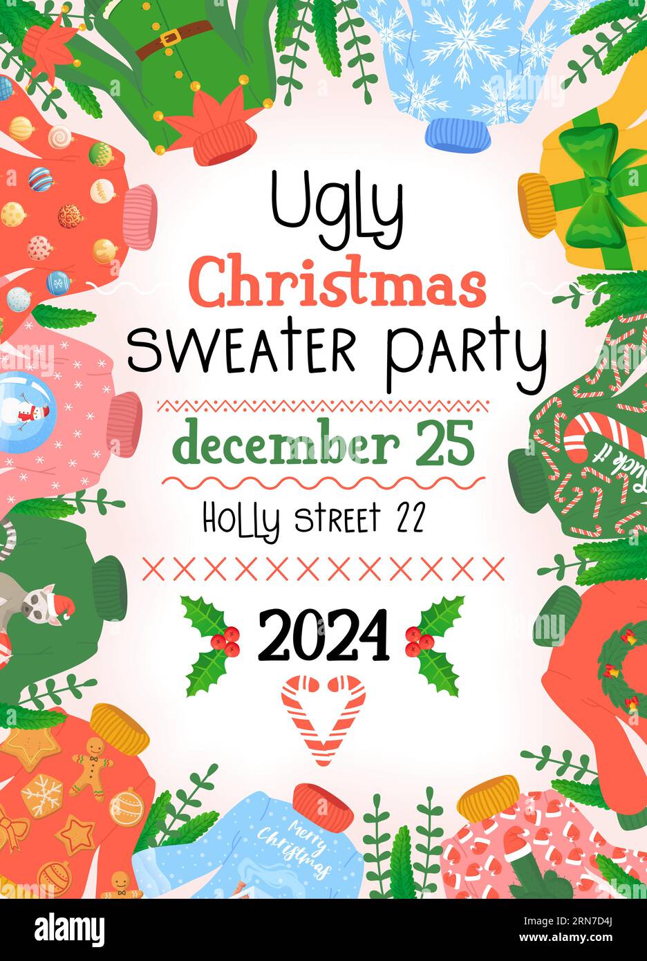 ugly sweater party invitation. Christmas winter sweaters with different ...