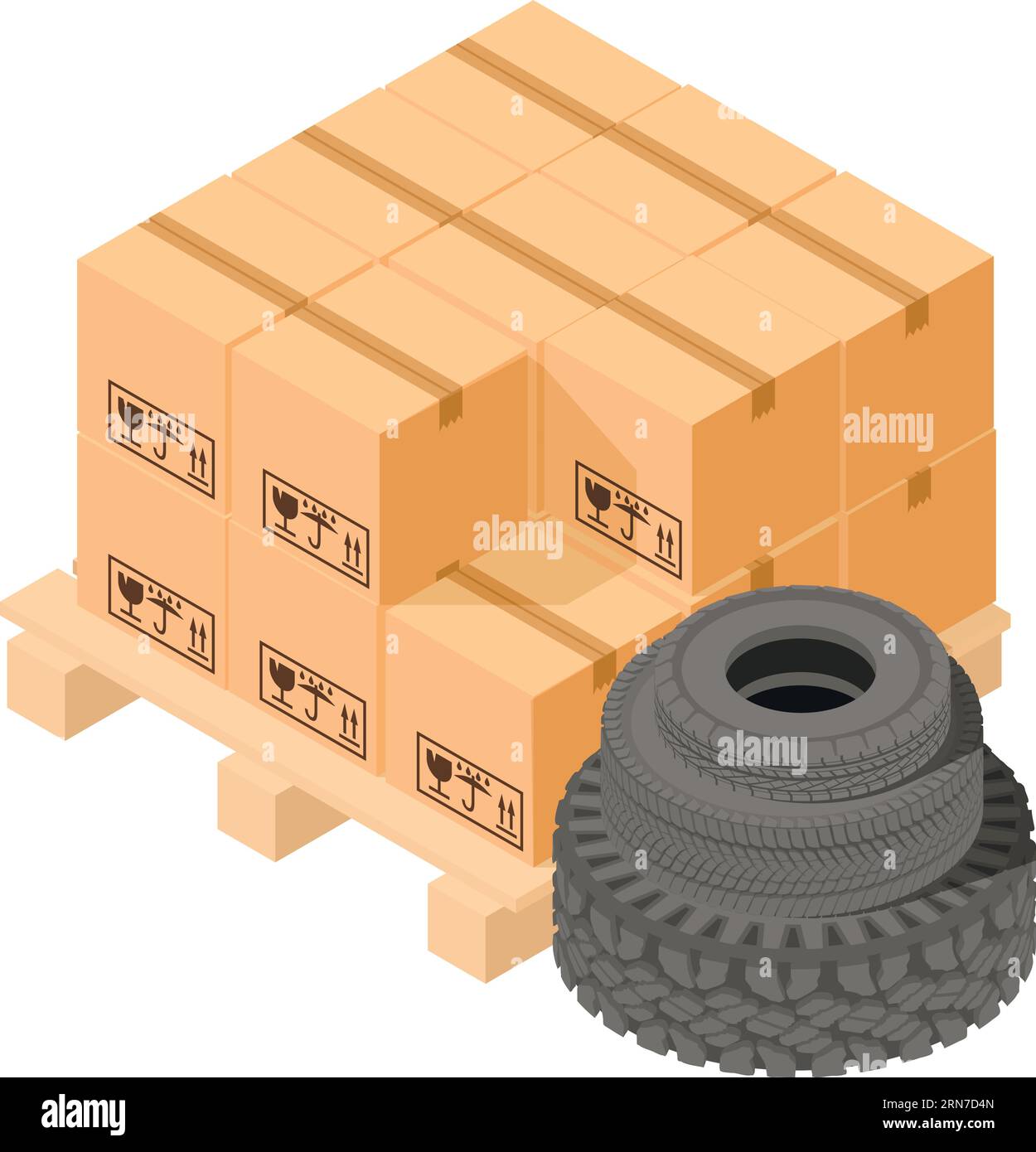 Warehousing icon isometric vector. Wooden pallet with box and new auto ...