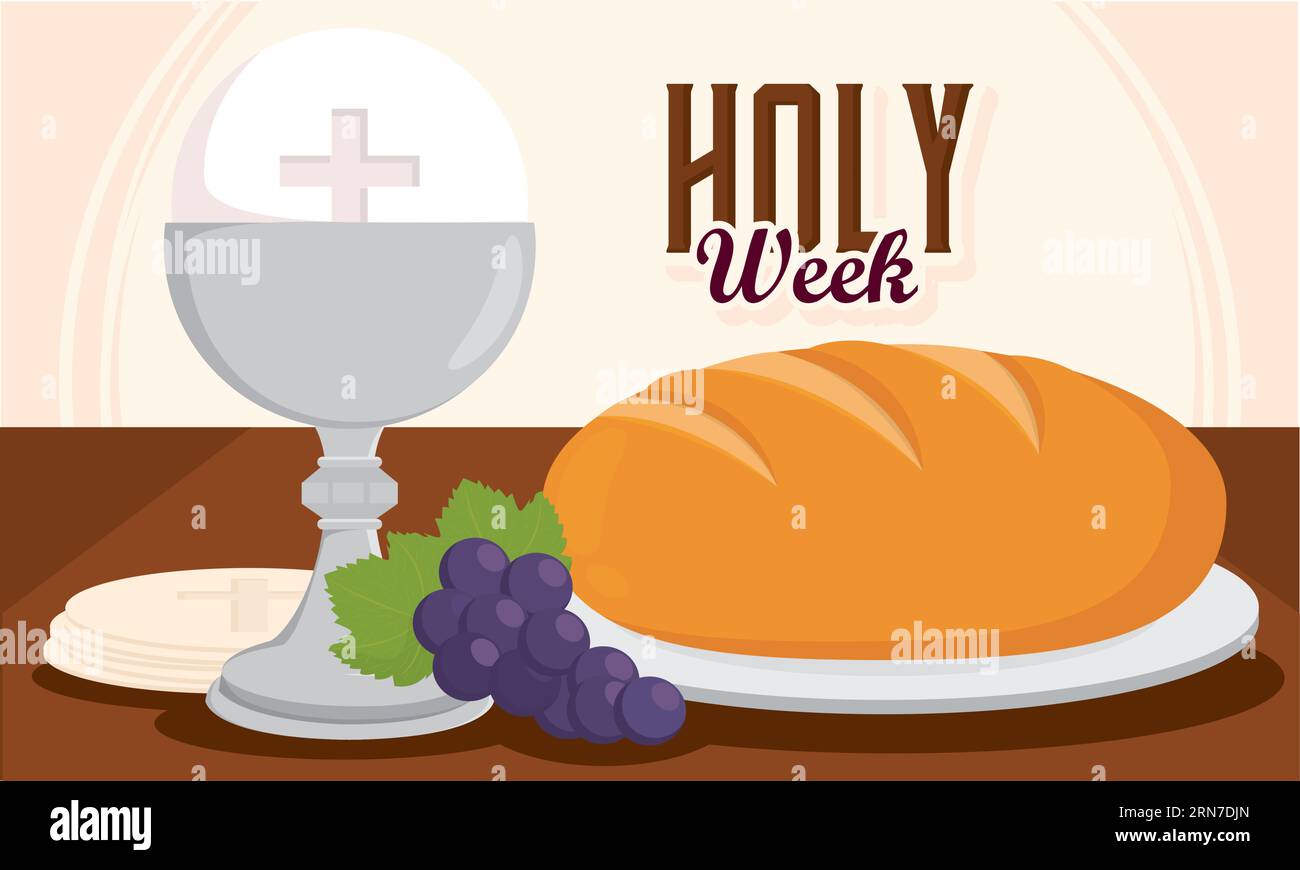 Bread chalice communion wafer grapes Holy week Vector Stock Vector ...