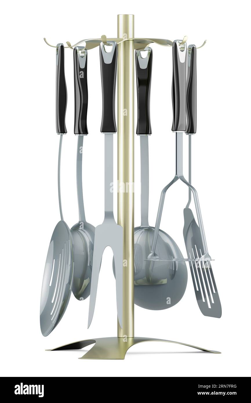 Kitchen Utensils Stainless Steel Kitchenware with Holder Stand, 3D ...