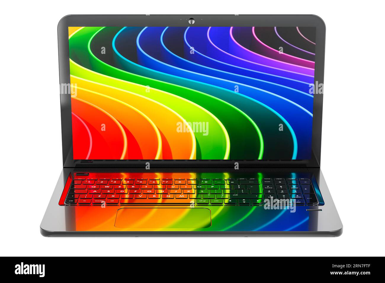 Modern laptop with opened display, front view. 3D rendering isolated on ...