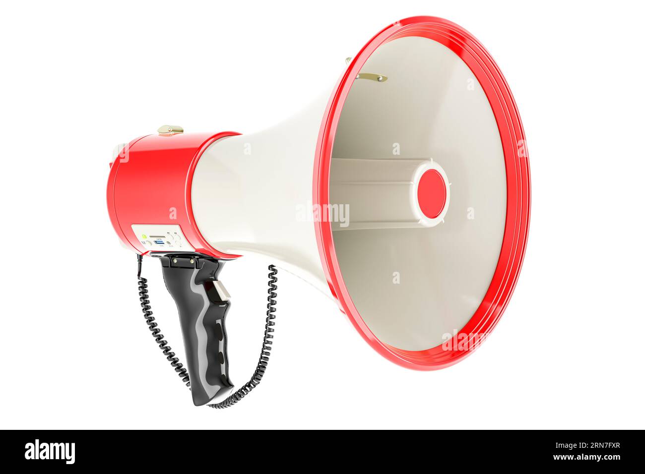 Megaphone or bullhorn with siren and handheld mic, 3D rendering ...
