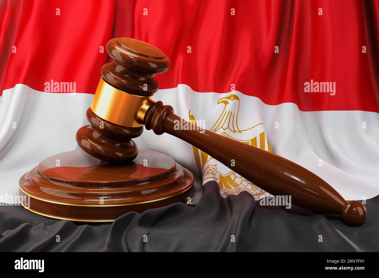 Egyptian law and justice concept. Wooden gavel on flag of Egypt, 3D ...