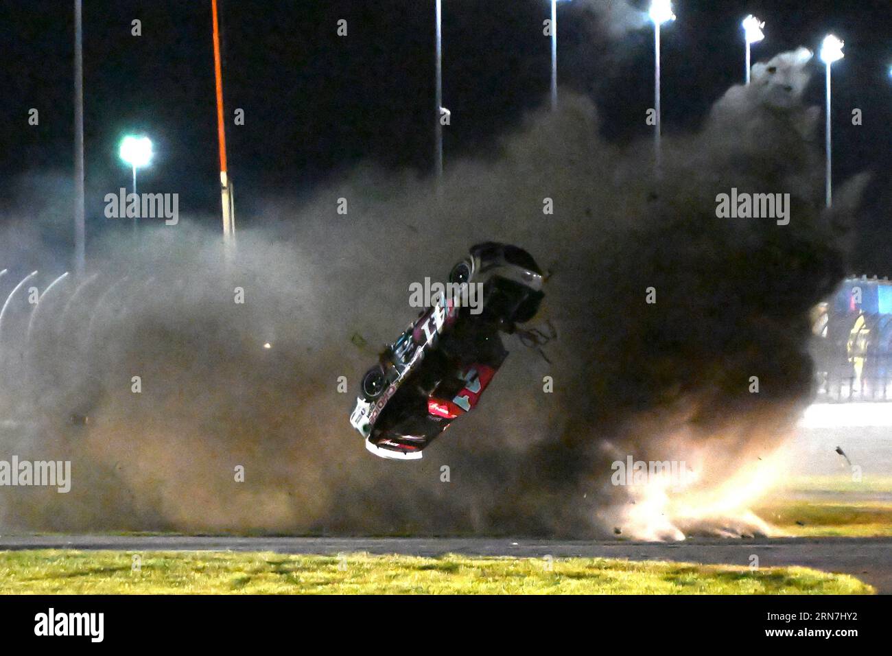 Ryan Preece barrel rolls along the back stretch during the NASCAR Cup ...