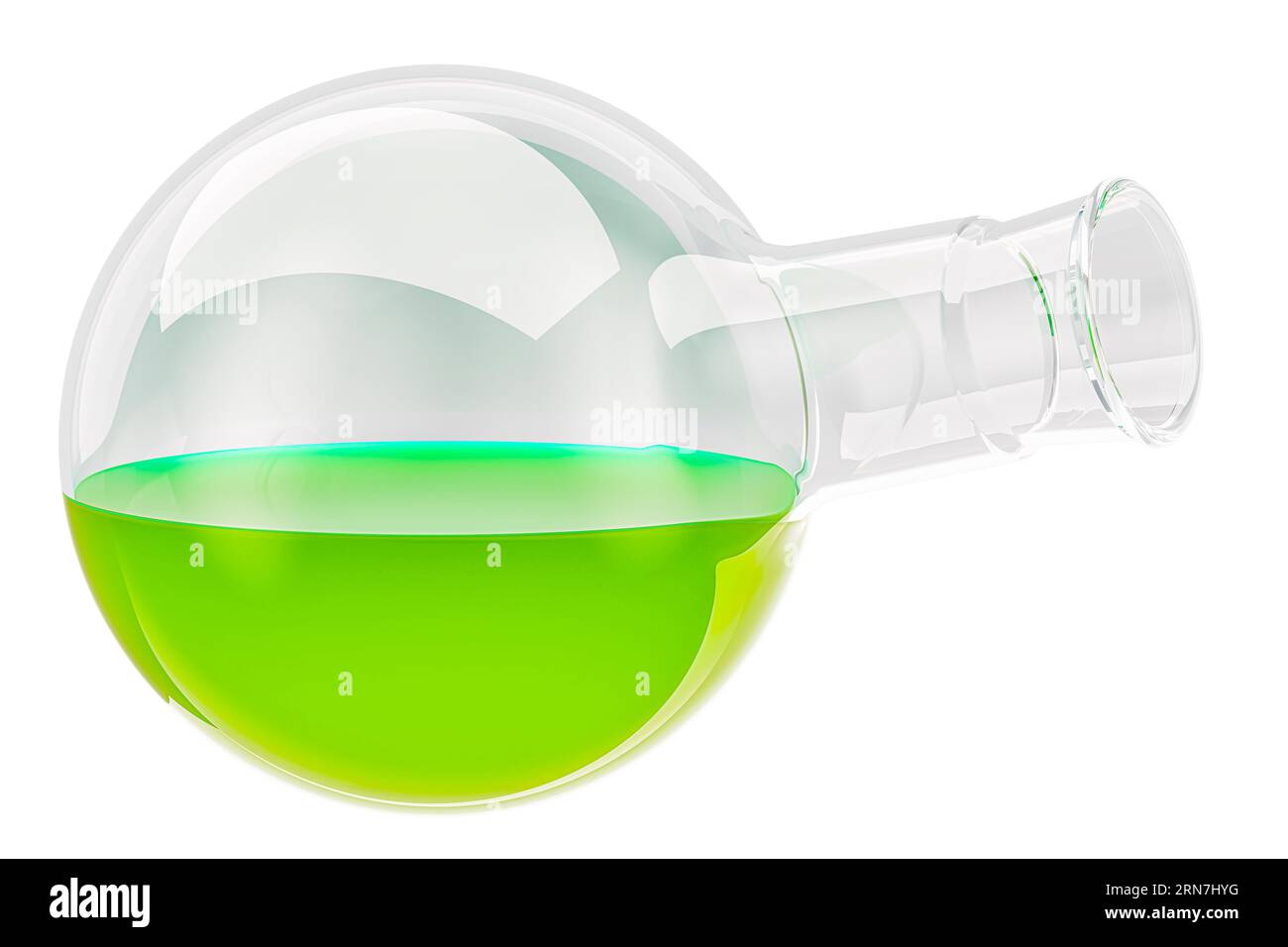 Chemical flask with green liquid, 3D rendering isolated on white ...
