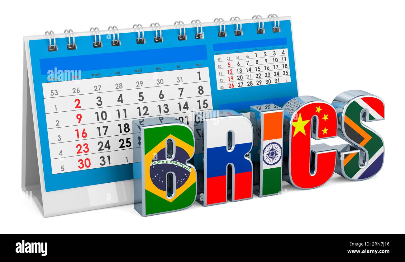 BRICS with desk calendar, 3D rendering isolated on white background Stock Photo - Alamy
