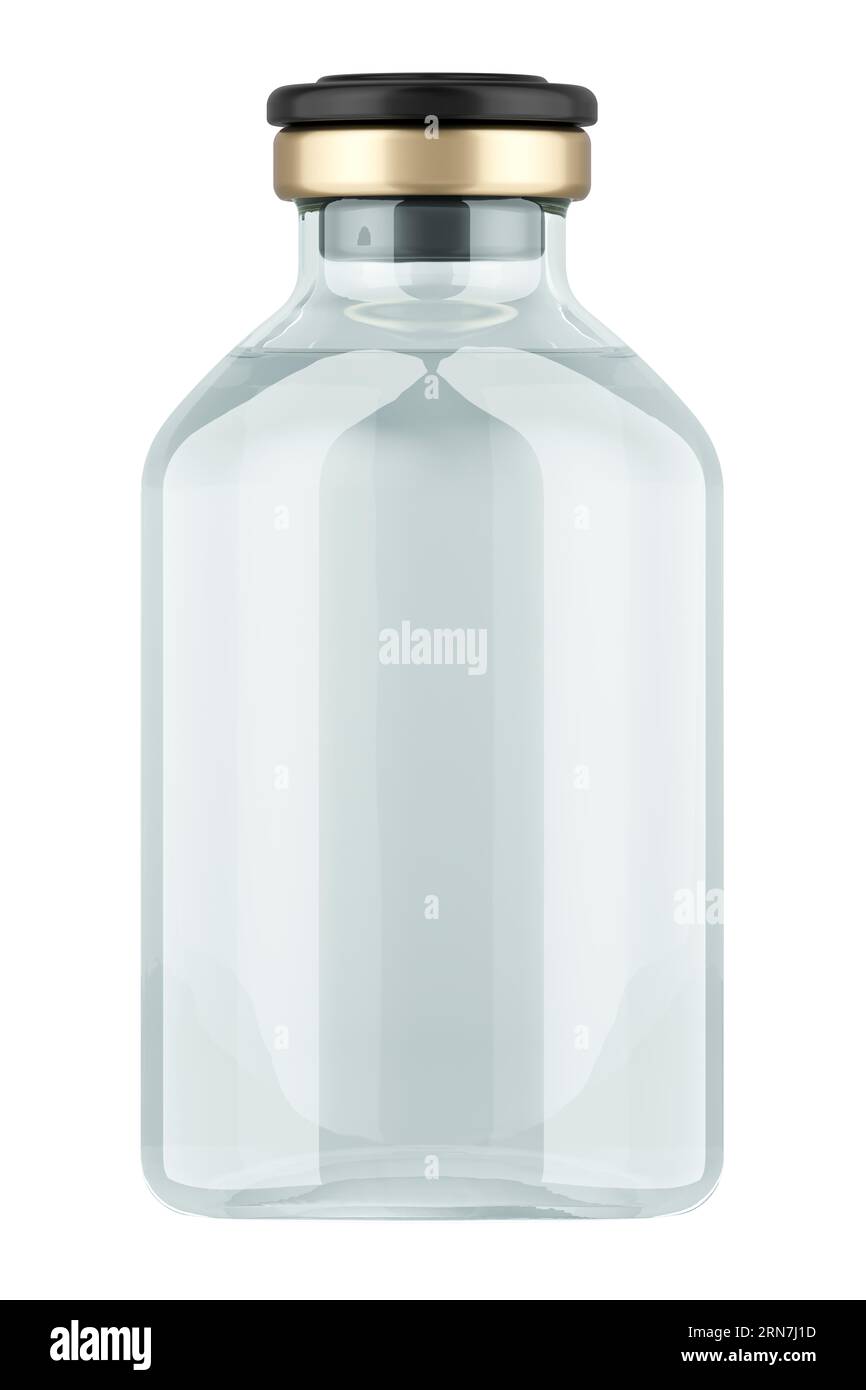 Glass medicament bottle with drug for injection. 3D rendering isolated ...
