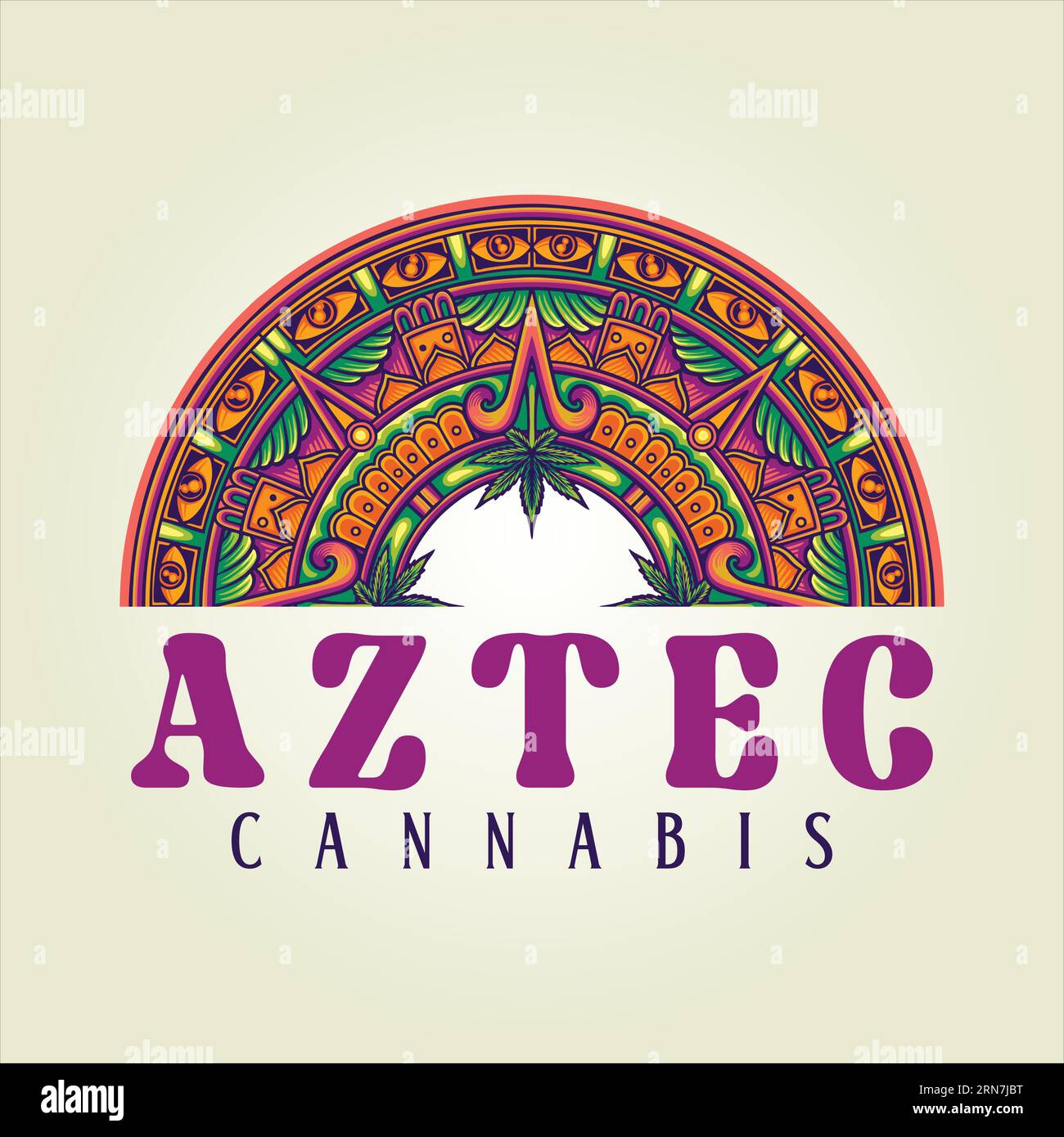Aztec mandala pattern with hemp leaf touch vector illustrations for ...