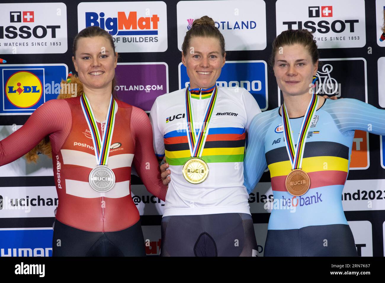 The women's omnium podium,at the UCI track cycling world championships ...