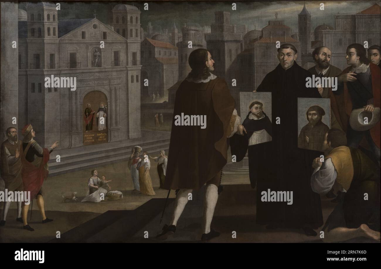 Joachim of Fiore shows the portraits of Saint Dominic de Guzmán and ...