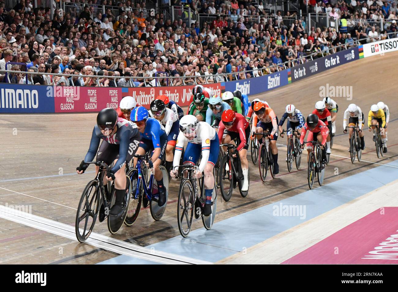 Jennifer Valente of the USA leads the field during her gold medal ride ...