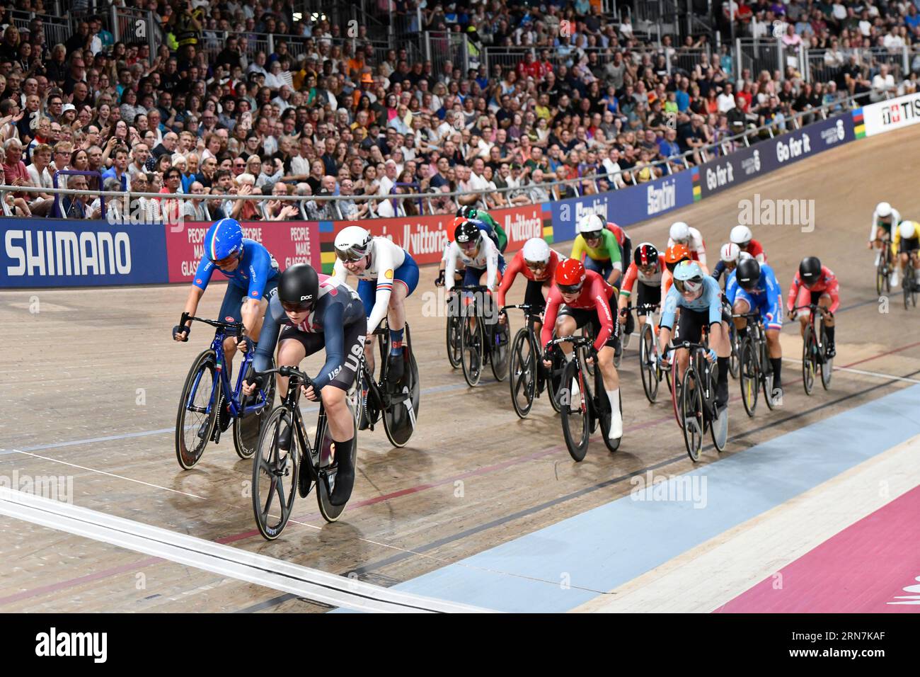 Jennifer Valente of the USA leads the field during her gold medal ride ...