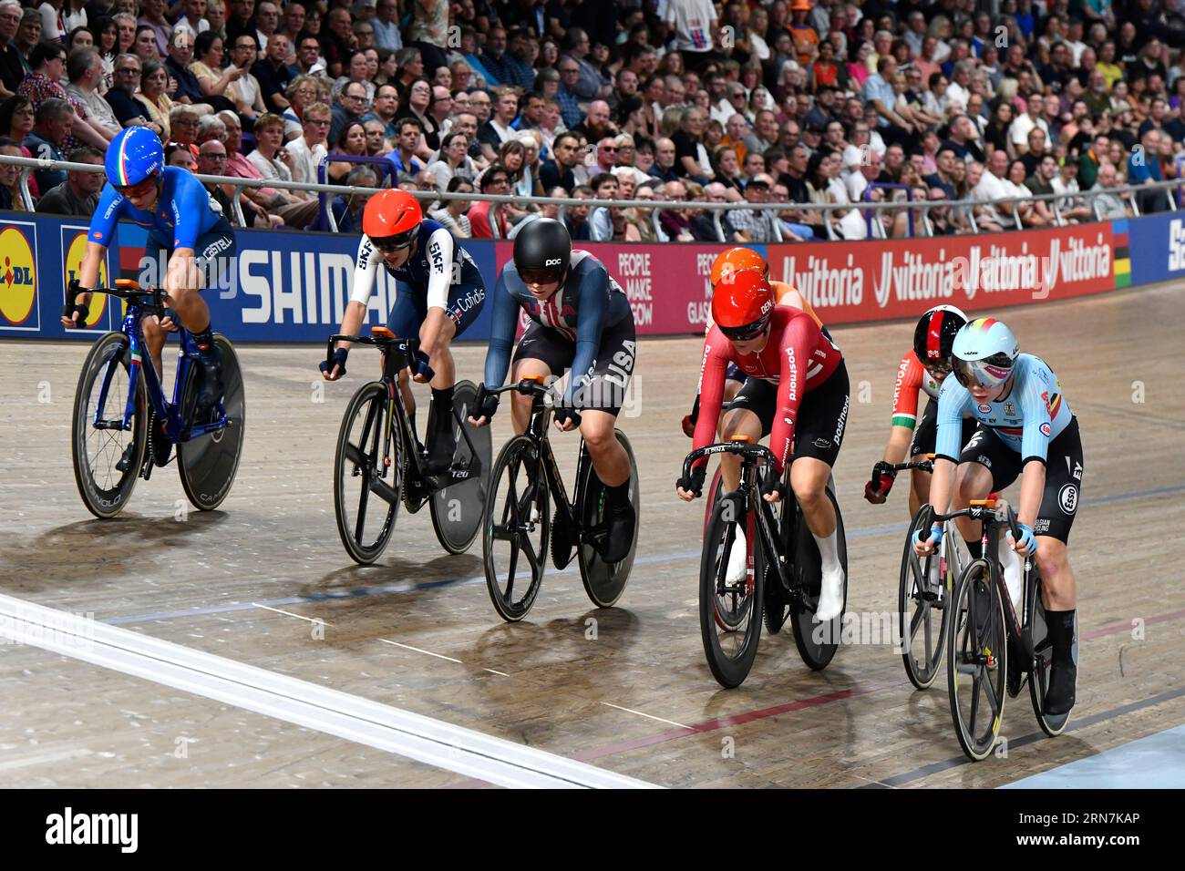 Jennifer Valente of the USA leads the field during her gold medal ride ...
