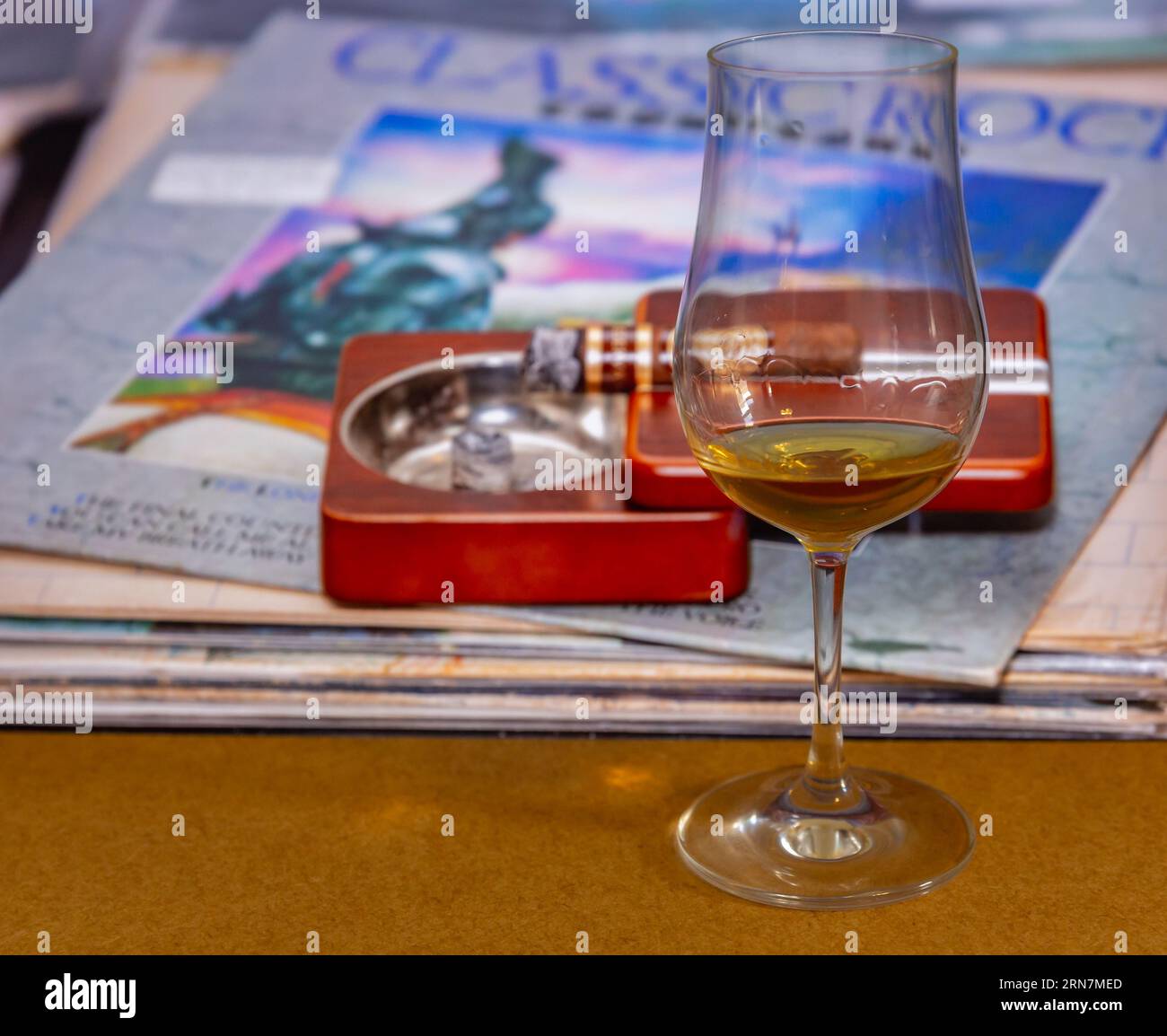 Interesting single malt scotch whiskey in tasting glass with ...