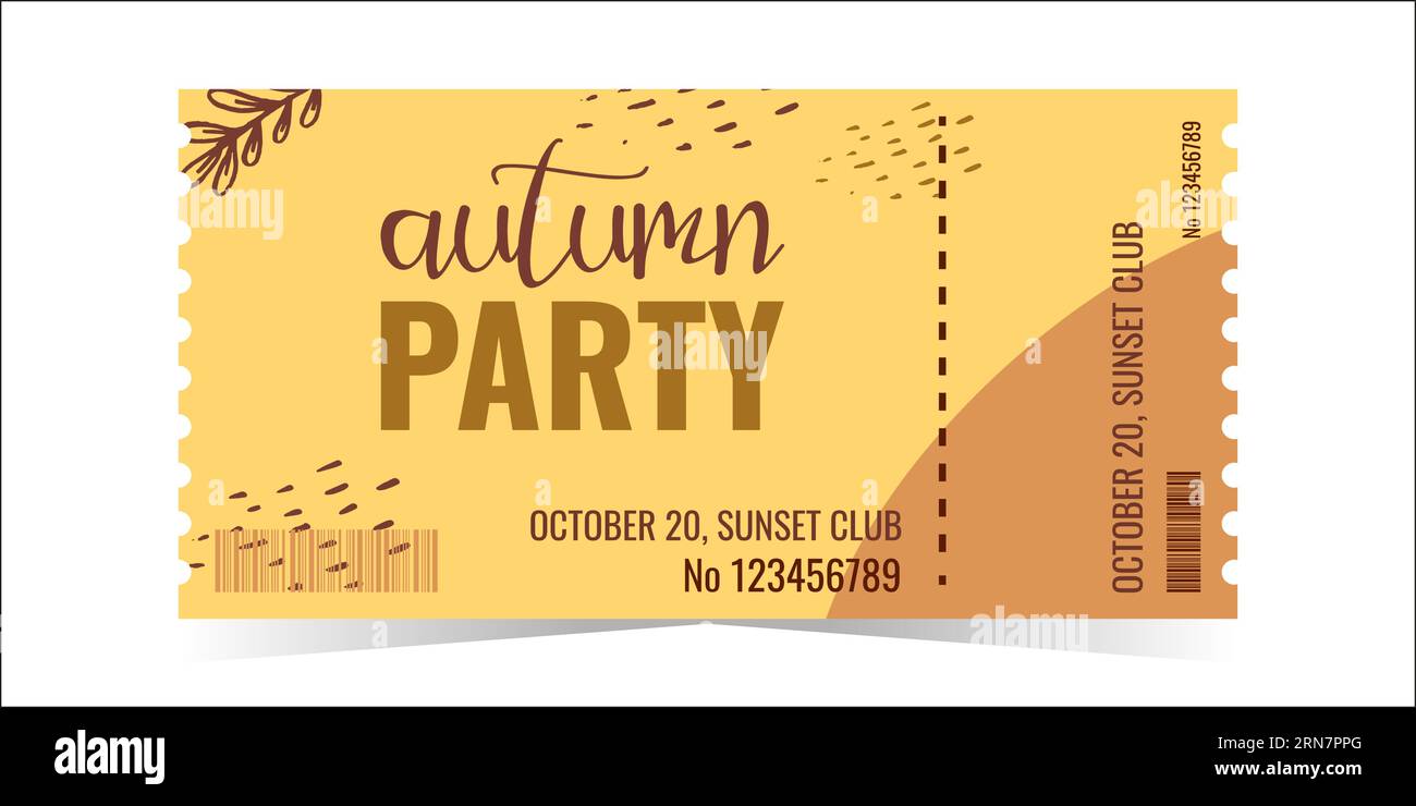 The ticket layout template for autumn party. Dots and twigs. Design of ...