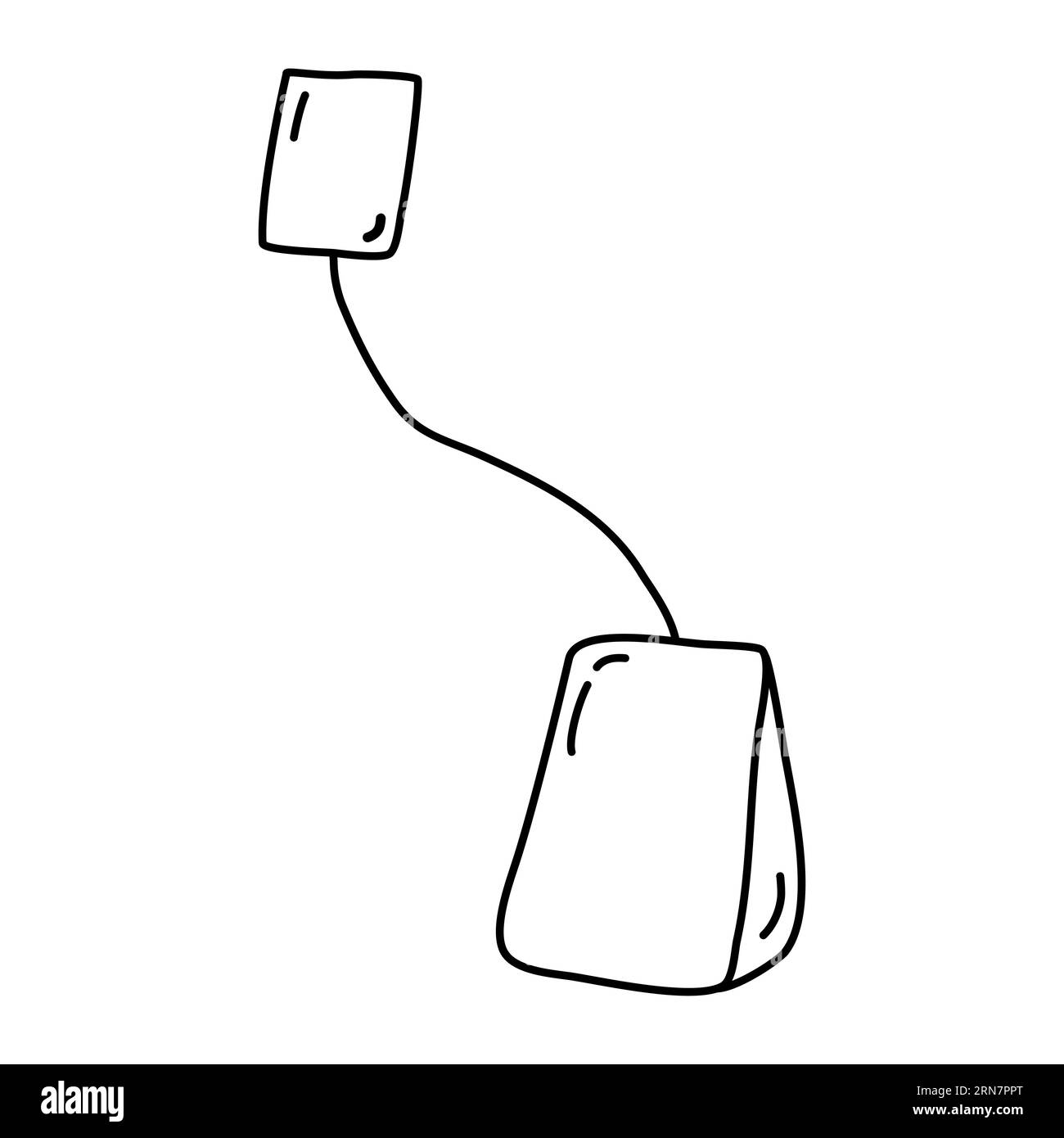Simple tea bag with label, doodle style flat vector outline ...