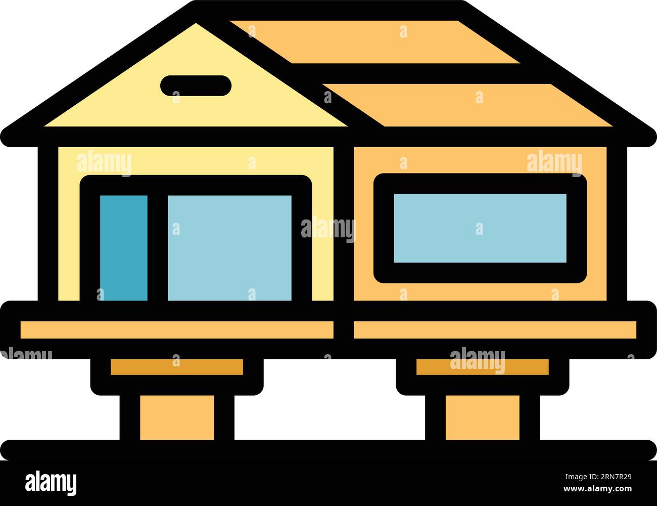 Wood home icon outline vector. House cabin. Beach house color flat ...