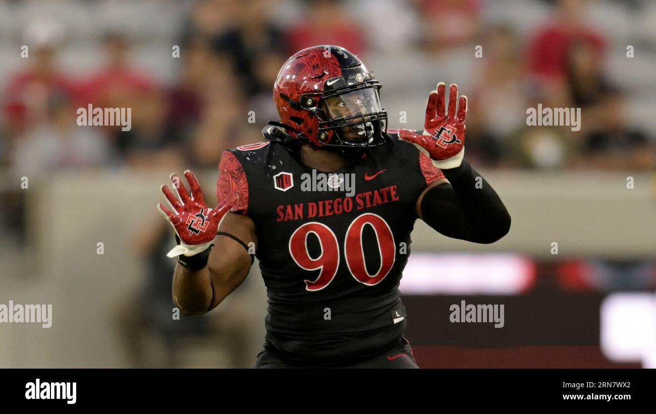 San Diego State defensive lineman Daniel Okpoko (90) seen playing the ...