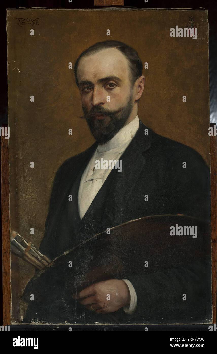 Self-portrait with palette 1895 by Feliks Cichocki Stock Photo - Alamy