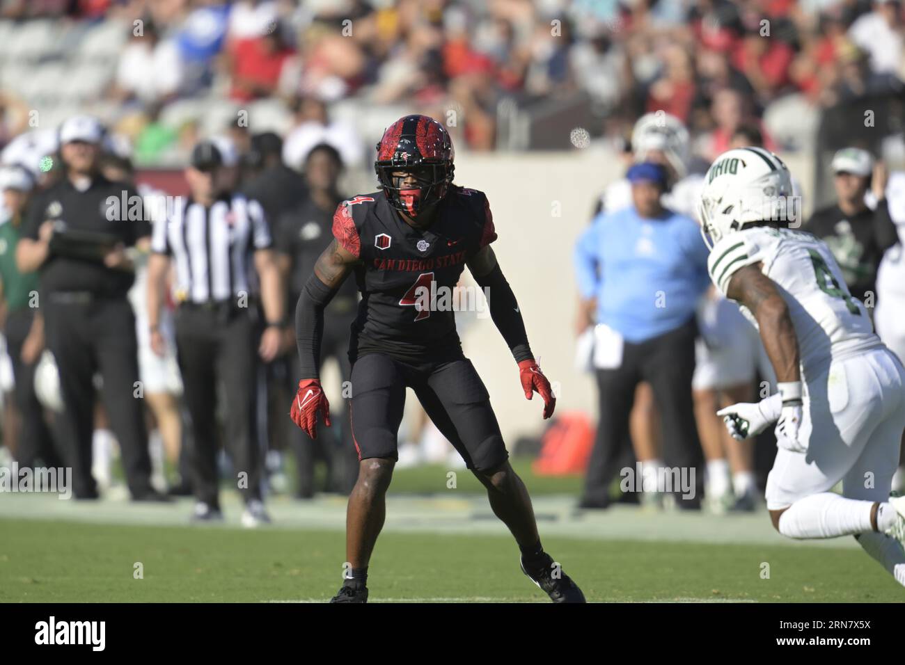 San Diego State cornerback Dezjhon Malone (4) seen playing the Ohio ...
