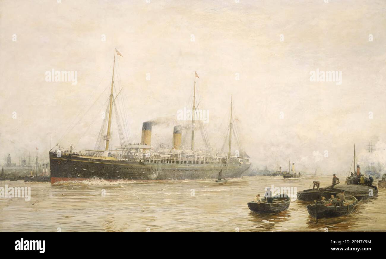 The 'Teutonic' leaving Liverpool 1889 by William Lionel Wyllie Stock ...