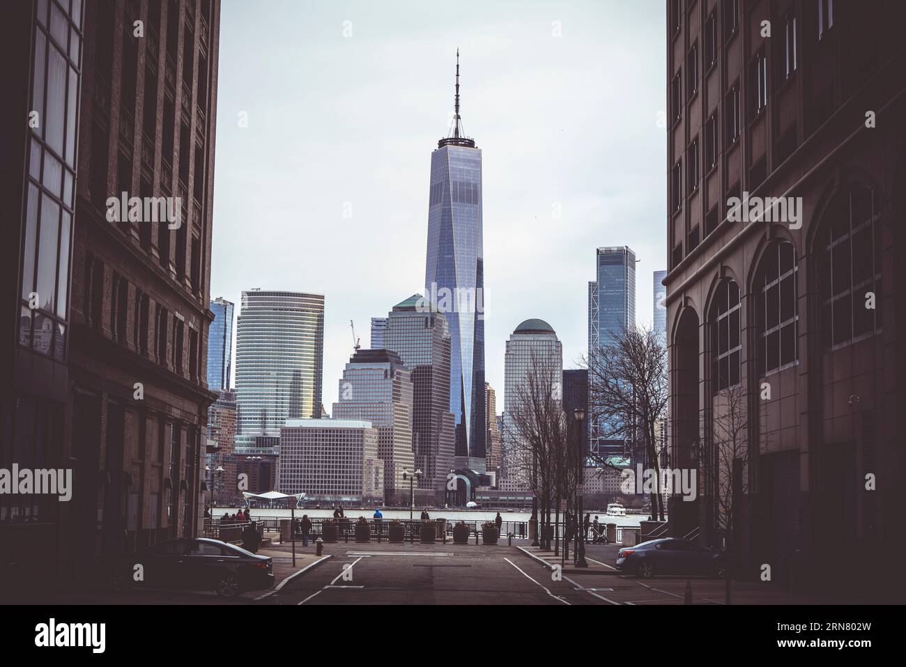 World Trade center building in Manhattan, view from between buildings ...