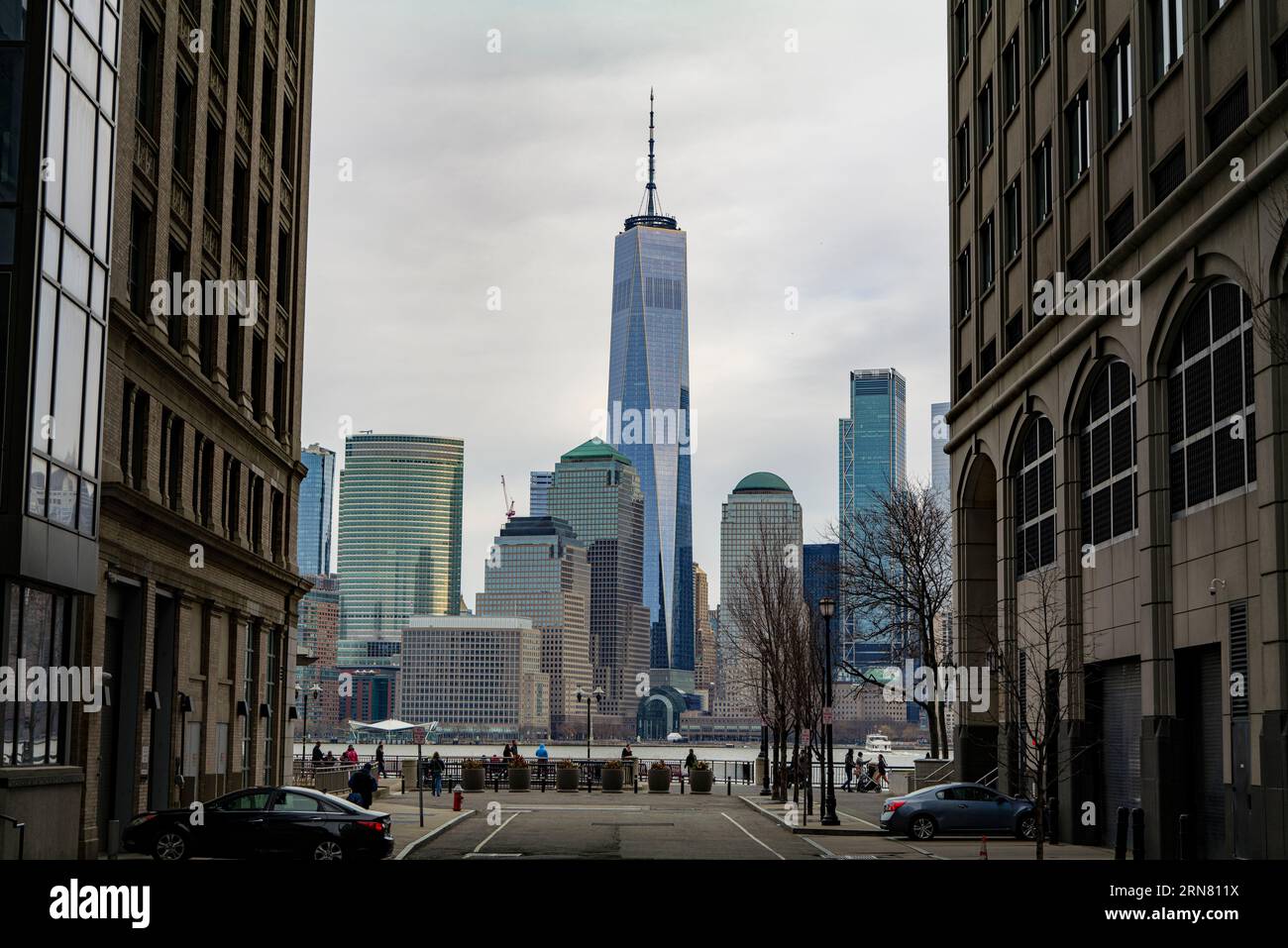 World Trade center building in Manhattan, view from between buildings ...