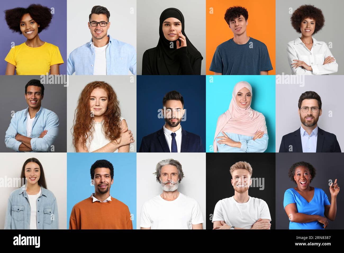 Collage with portraits of people on different color backgrounds Stock ...