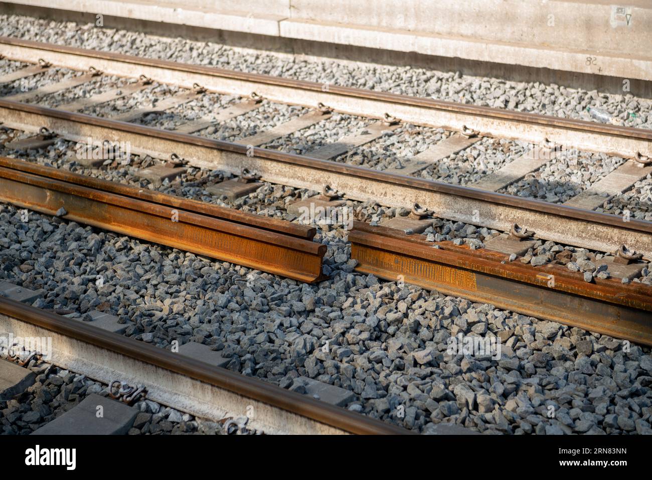 Railway tracks, empty tracks on a stretch of railway, a construction ...