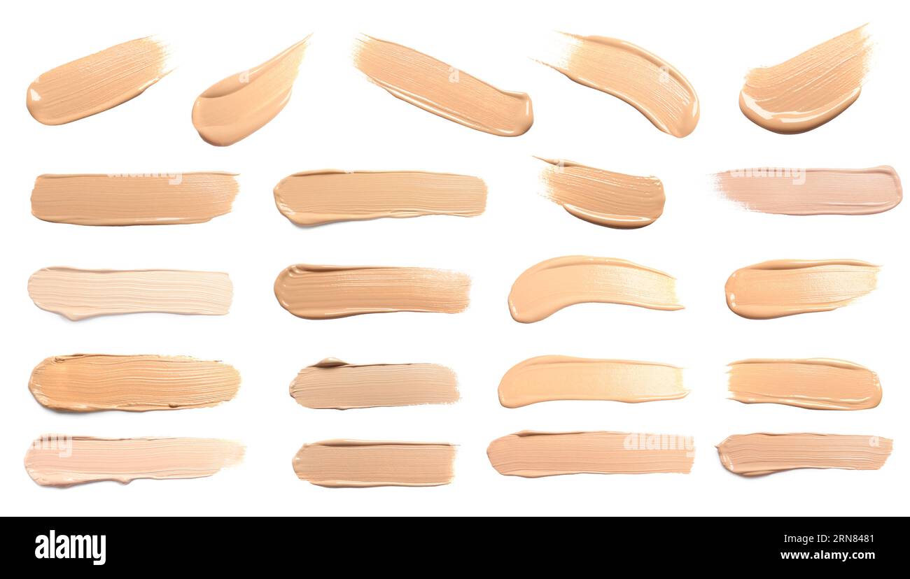 Set of foundation samples in different tones on white background Stock ...