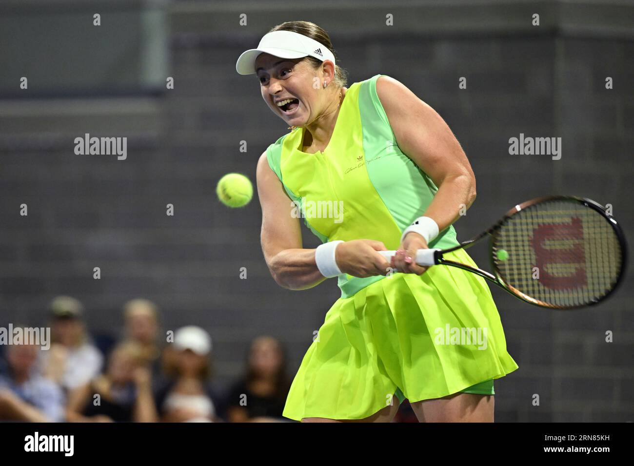 Jelena Ostapenko in action during a women's singles match at the 2023 ...