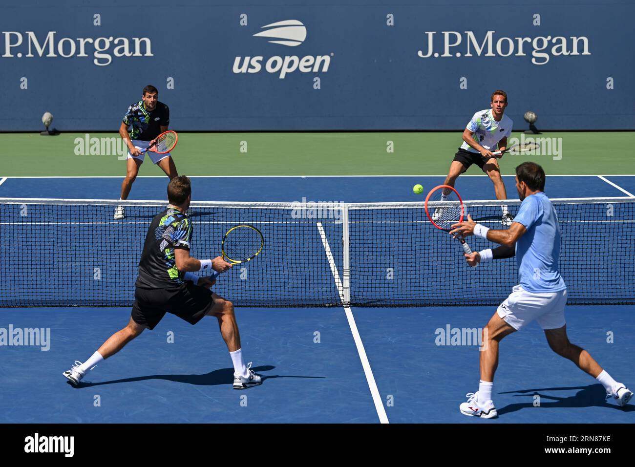 Ivan Dodig and Austin Krajicek in action during a men's doubles match ...
