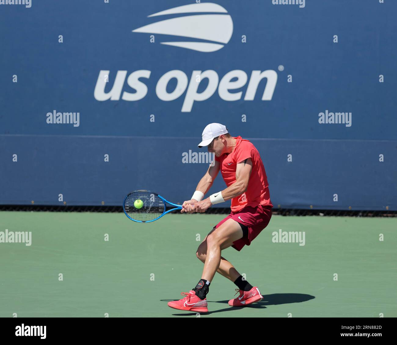 Jack Draper in action during a men's singles match at the 2023 US Open ...