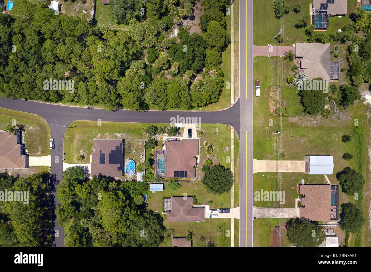 Aerial view of american small town in Florida with private homes ...
