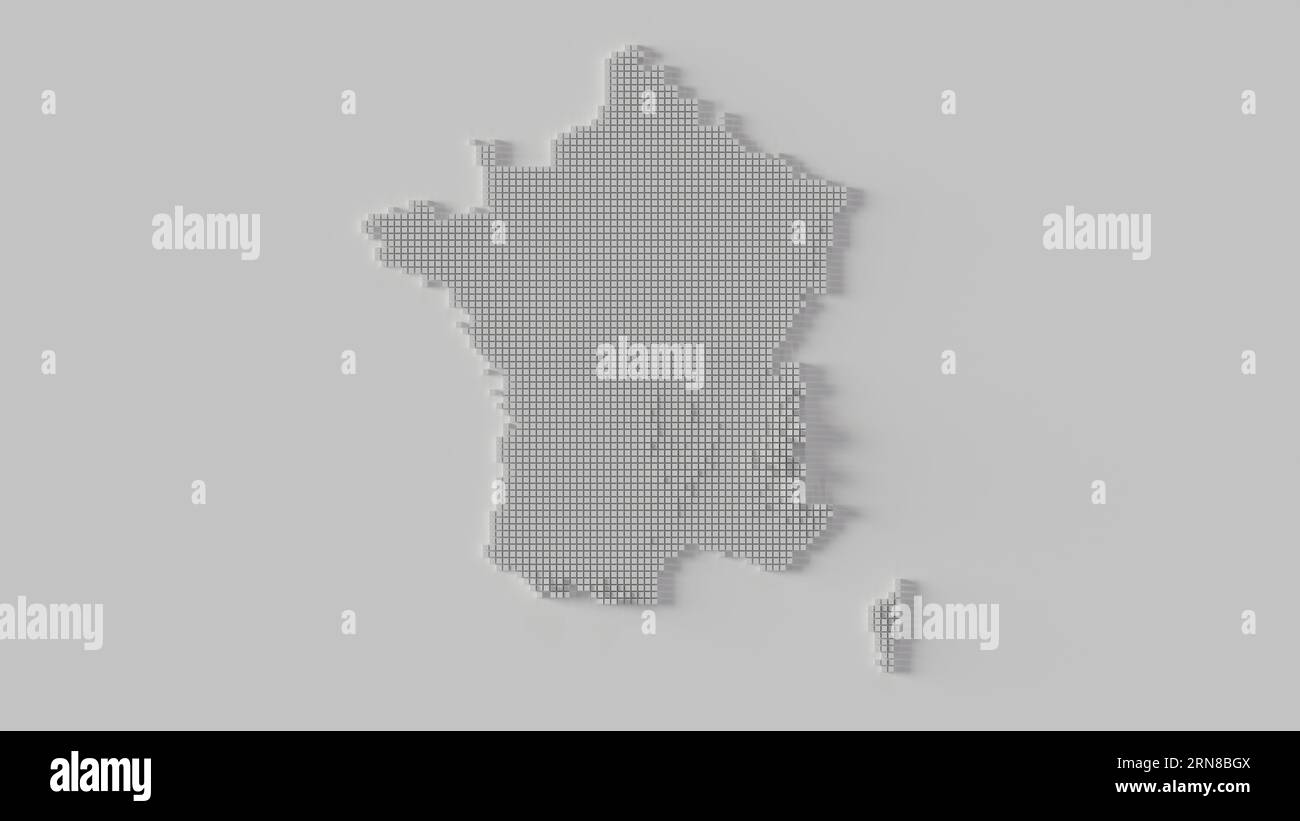 White French Map of Minimal Digitized Mosaic, 3d rendering Stock Photo ...