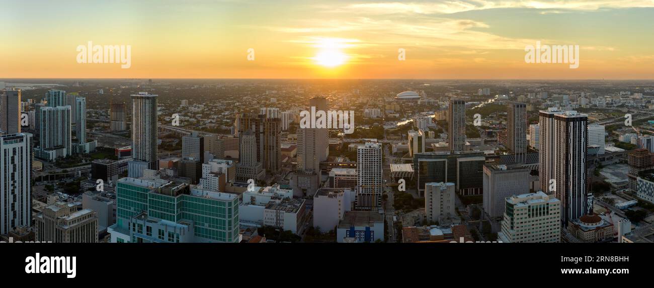 Aerial view of downtown office district of Miami Brickell in Florida ...